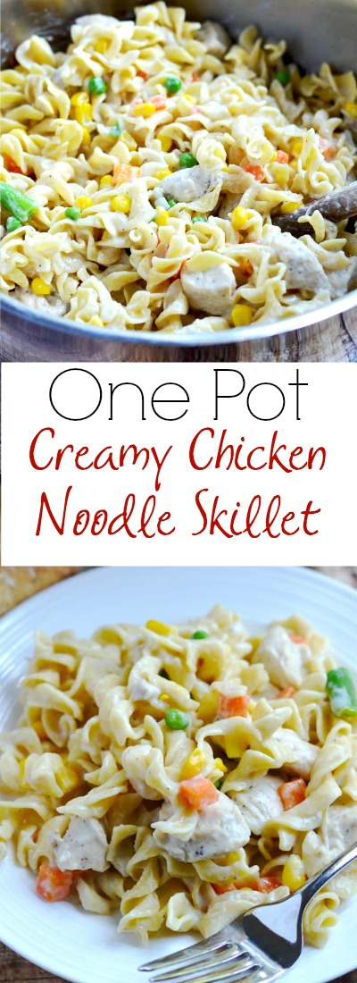 One Pot Creamy Chicken Noodle Skillet - A Pinch of Healthy